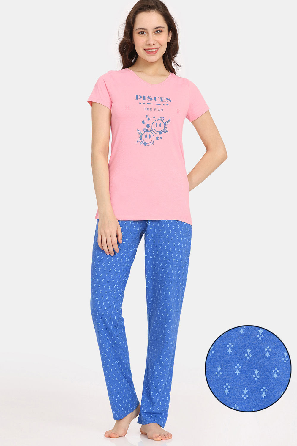 Buy Rosaline Emoji Knit Cotton Top With Pyjama - Pink Princess Blue at ...