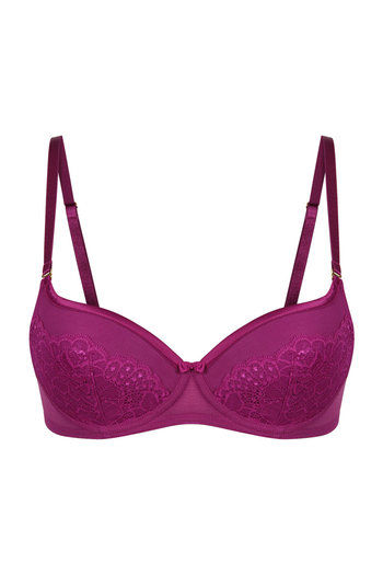 Buy Amante Lightly Padded Lace Overlay Underwired Balconette Bra at Rs ...
