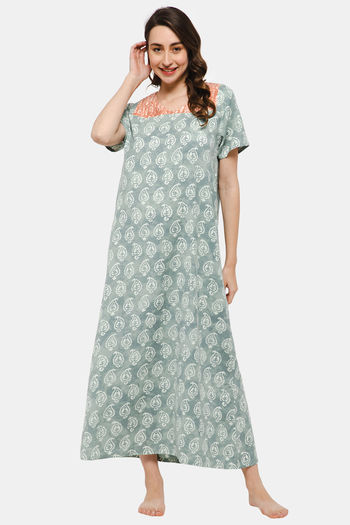 Buy Naidu Hall Cotton Full Length Nightdress - Green at Rs.550 online ...