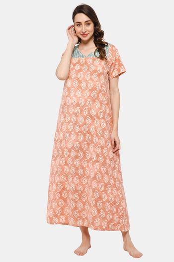 Buy Naidu Hall Cotton Full Length Nightdress - Peach at Rs.550 online ...
