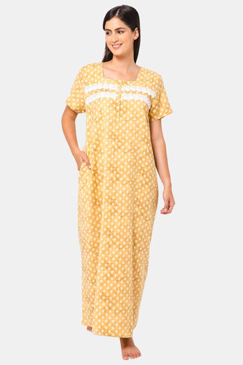 Buy Naidu Hall Cotton Full Length Nightdress - Mustard at Rs.700 online ...
