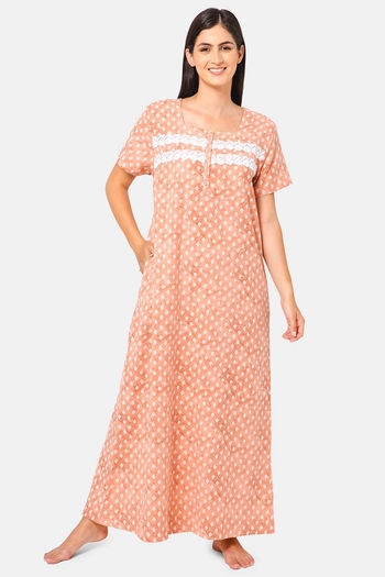 Buy Naidu Hall Cotton Full Length Nightdress - Peach at Rs.700 online ...