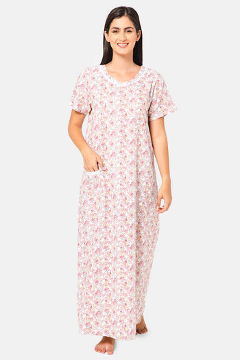 Buy Naidu Hall Cotton Full Length Nightdress - Pink at Rs.750 online ...