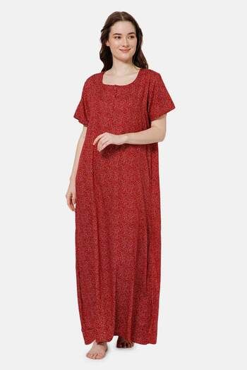 Buy Naidu Hall Cotton Full Length Nightdress - Maroon at Rs.590 online ...