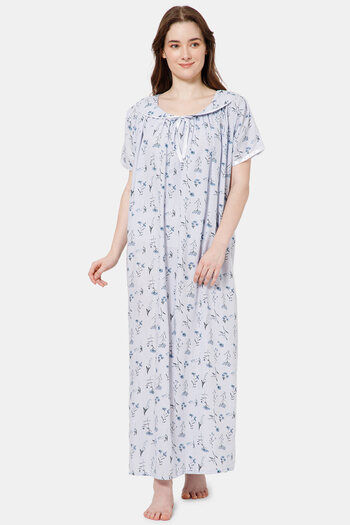 Buy Naidu Hall Cotton Full Length Nightdress - Blue at Rs.700 online ...