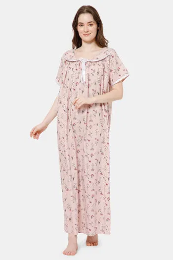 Buy Naidu Hall Cotton Full Length Nightdress - Pink at Rs.700 online ...