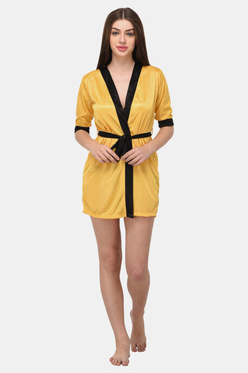 Buy You Forever Satin Robes - Yellow at Rs.899 online | Nightwear online