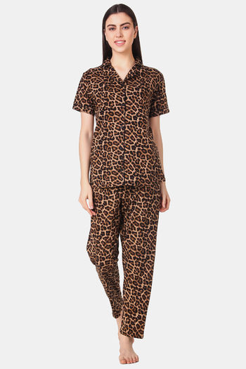 Buy Masha Cotton Pyjama Set - Brown at Rs.1599 online | Nightwear online