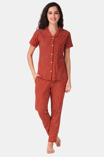 Buy Masha Cotton Pyjama Set - Rust at Rs.1999 online | Nightwear online