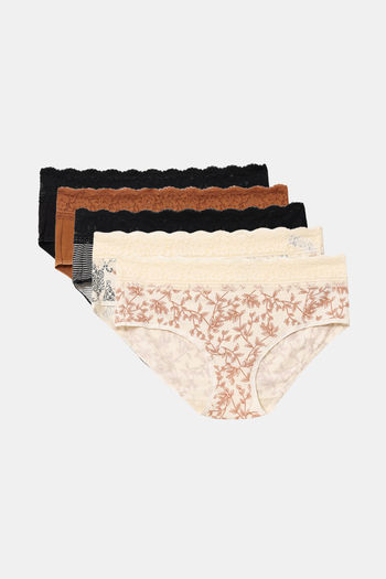 Buy Marks & Spencer Medium Rise Three-Fourth Coverage Hipster Panty (Pack of 5) - Multicolor at ...