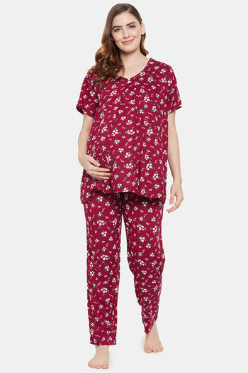 Buy Clovia Rayon Mom Pyjama Set - Maroon at Rs.2599 online | Nightwear ...