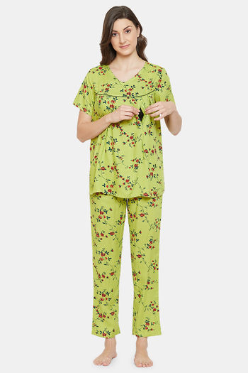 Buy Clovia Cotton Mom Pyjama Sets - Green at Rs.1499 online | Nightwear ...