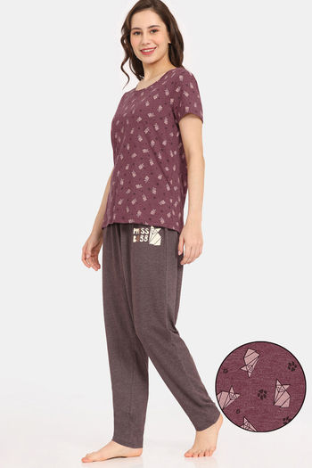 Buy Rosaline Joy Sticks Knit Cotton Pyjama Set - Merlot at Rs.1299 ...