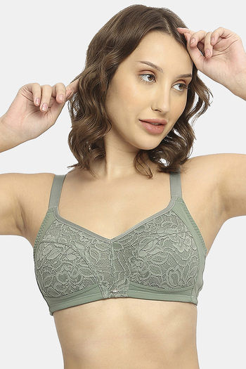 Buy Soie Double Layered Non Wired Full Coverage Lace Bra Grass At Rs