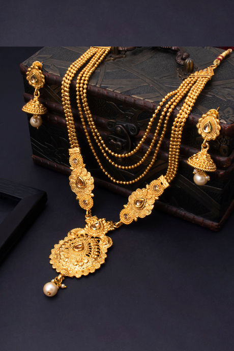 Buy Sukkhi Glimmery Lct Gold Plated Pearl Long Haram Necklace Set For Women at Rs.1597 online Jewellery online