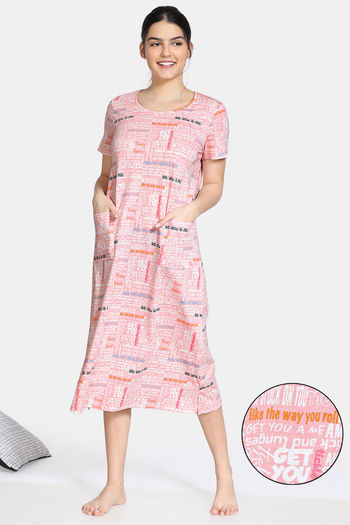 Buy Zivame Fun & Frolic Knit Cotton Full Length Nightdress - Pink at Rs ...