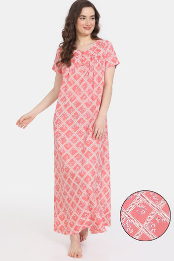 Buy Zivame Bloom Hive Woven Full Length Nightdress - Lantana at Rs.1895 online | Nightwear online